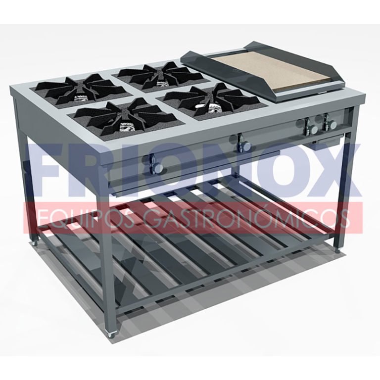 COCINA ISLA A GAS DE 04 QUEMADORES CON PLANCHA - FRIONOX